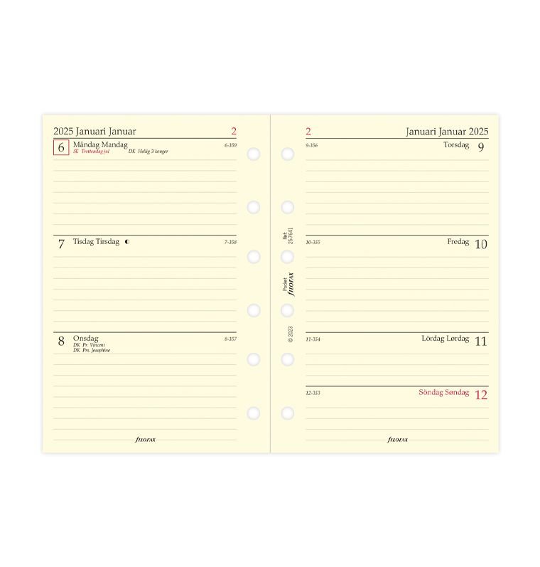 Filofax Refill Ugekalender Horisontal Pocket 2025 - Kalender - papiret.dk